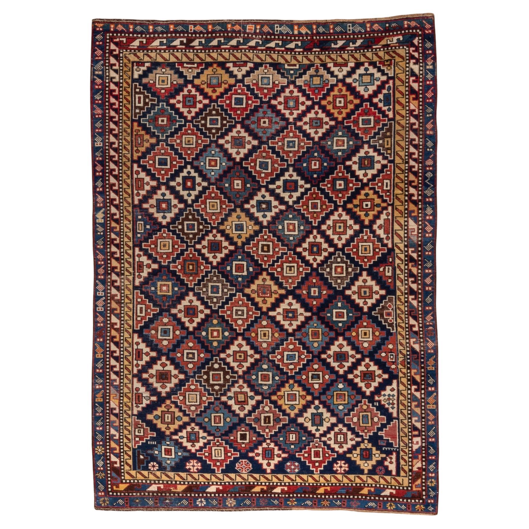 Antique Transcaucasian Rug, Colorful Palette, Purple Borders ...