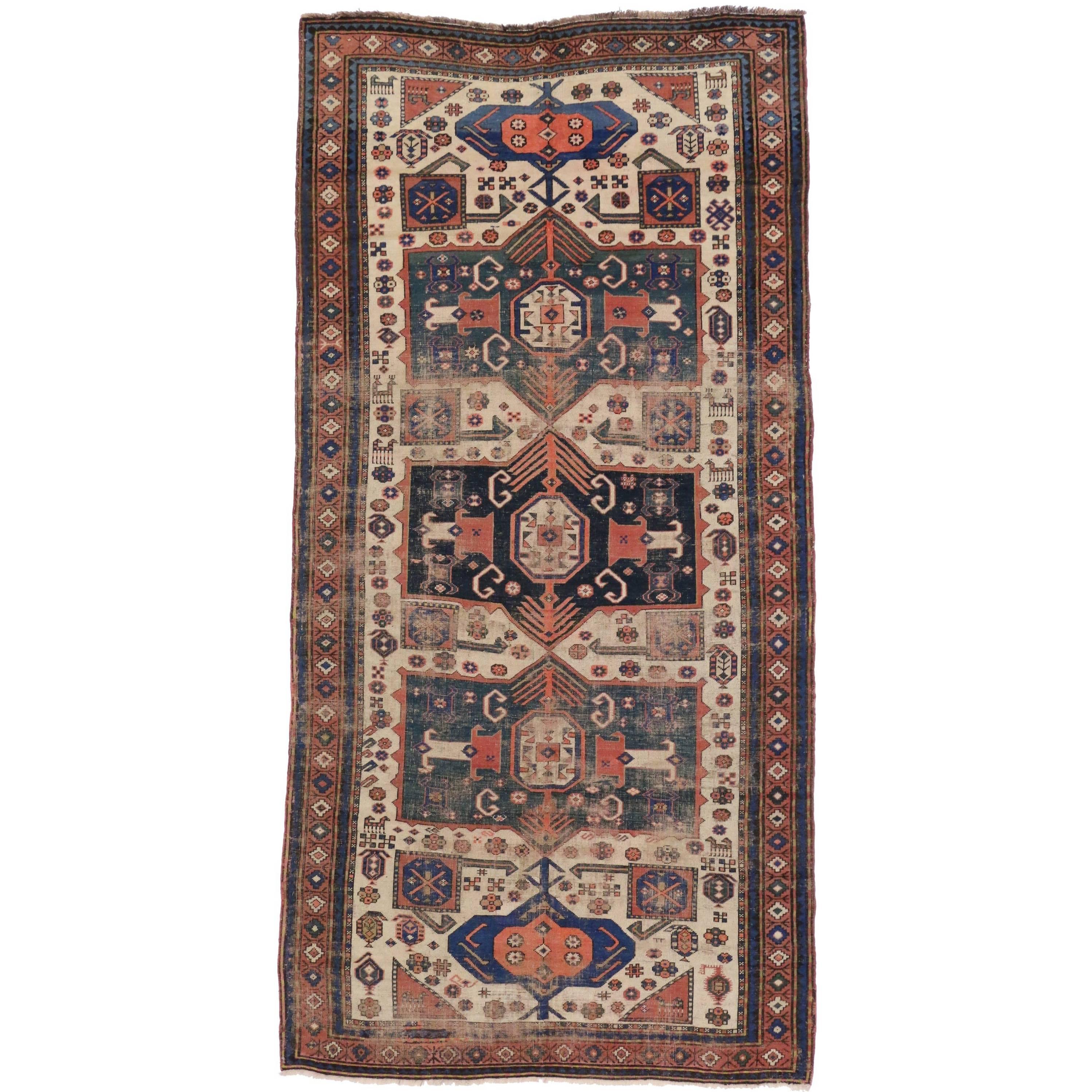 Antique Caucasian Runner Rug For Sale at 1stDibs