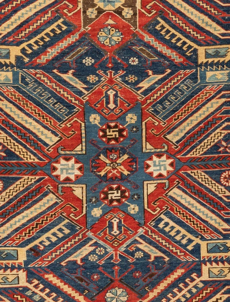 Late 19th C Antique Caucasian Red Blue Gold Tribal Soumak Rug For Sale ...