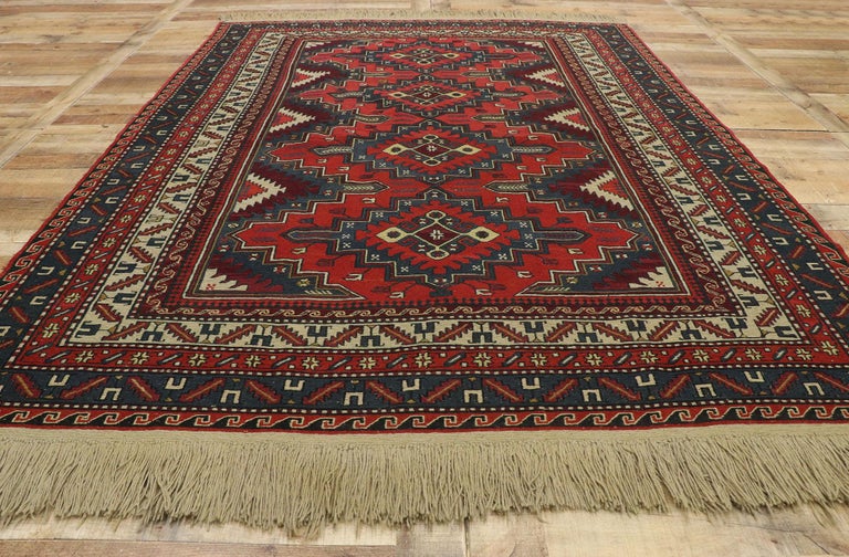 Antique Caucasian Soumak Rug with Tribal Style For Sale at 1stDibs