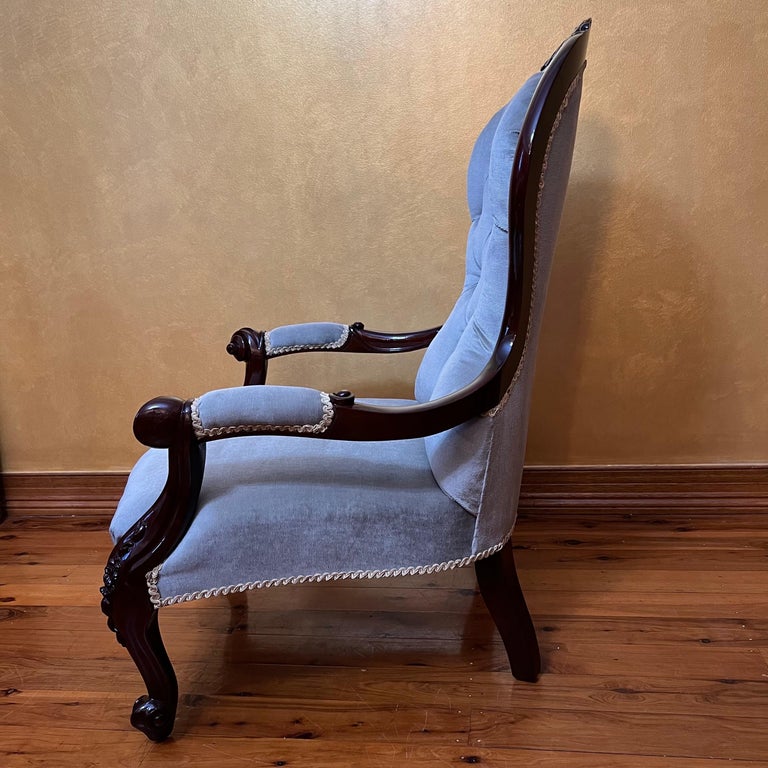 Antique Cedar Green Velvet Grandfather Chair For Sale at 1stDibs