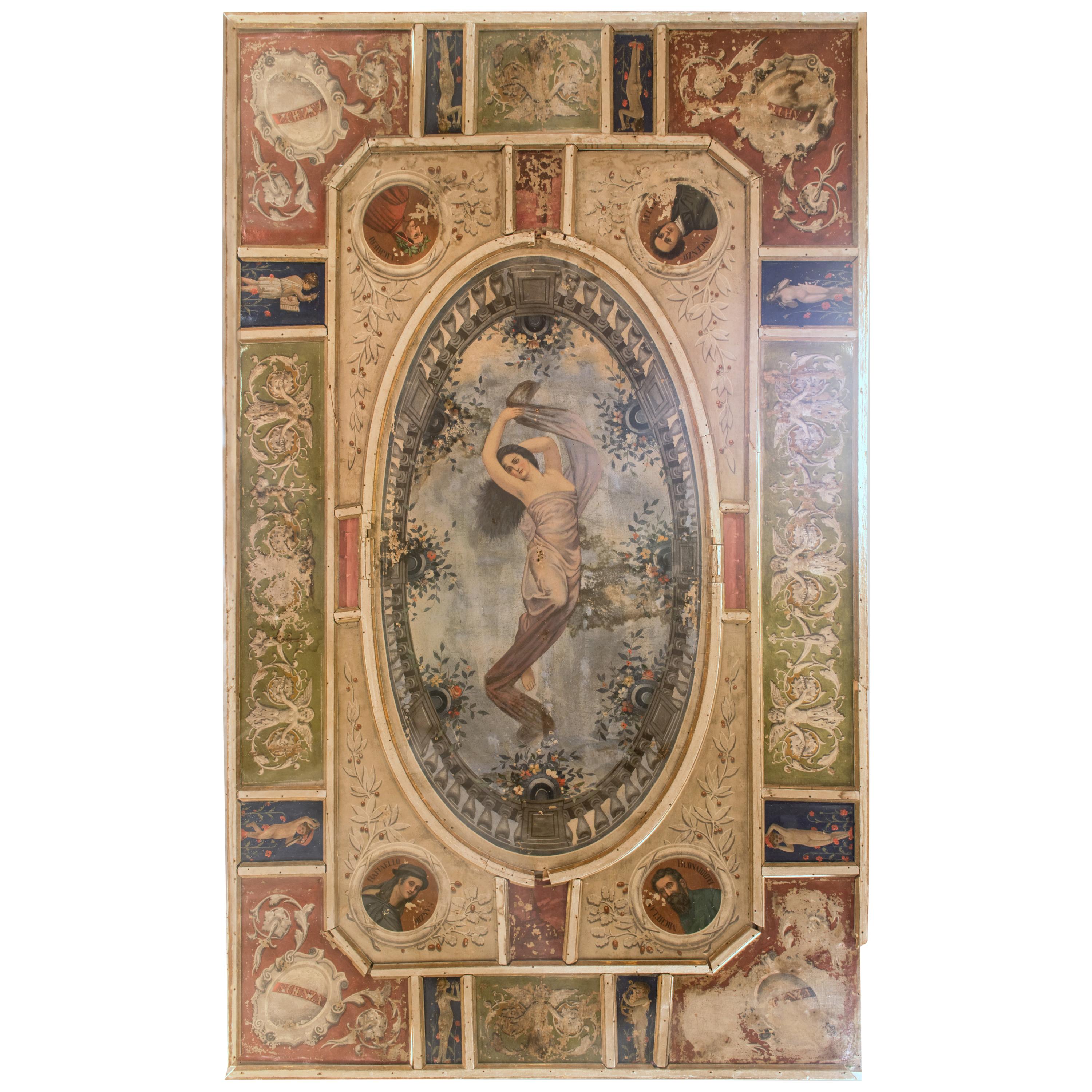 Antique Ceiling Painted on Canvas, Wooden Frames, Arts and Muse, Late ...