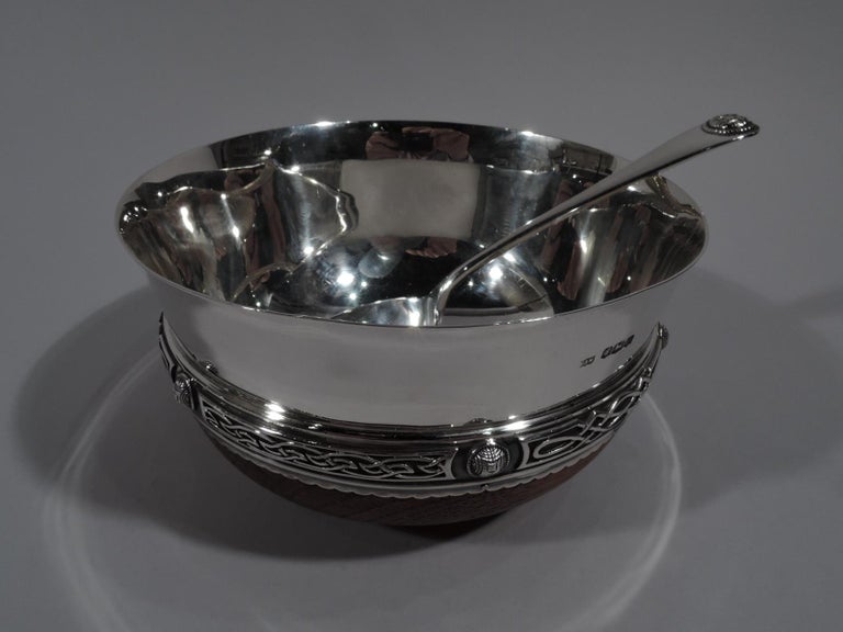 Antique Celtic Revival Sterling Silver and Wood Mazer Bowl and Spoon ...