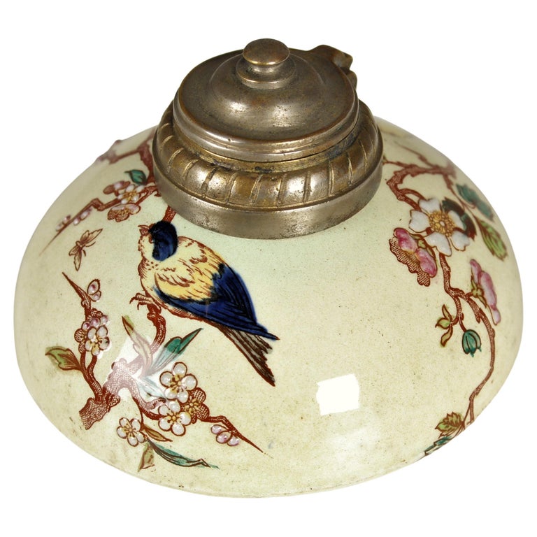 Encrier en céramique ancienne, par Georges Dreyfus, Majolika, à motifs ...