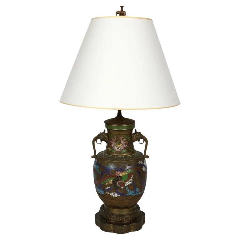 Antique Champlevé Handled Urn Mounted as Lamp For Sale at 1stDibs