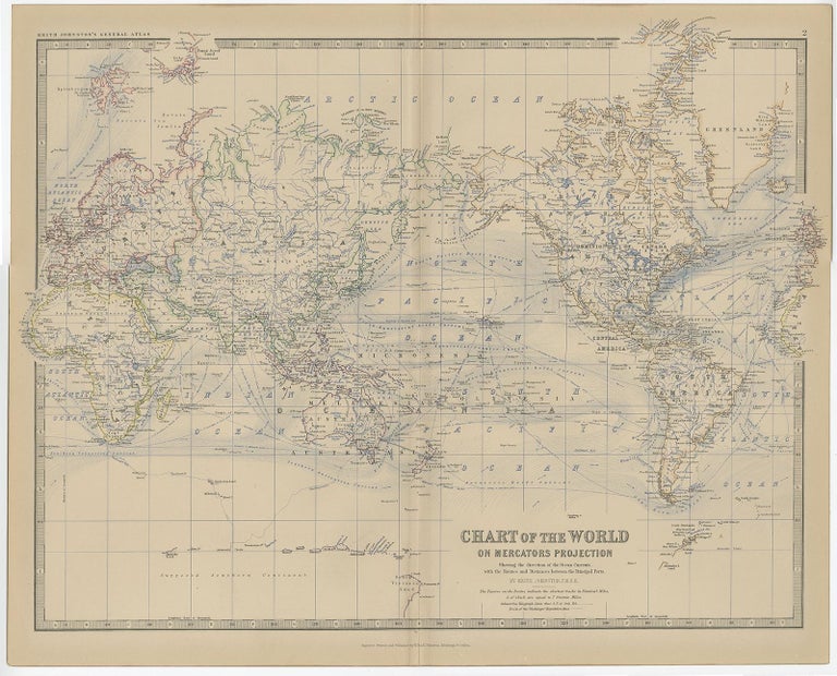 Antique Chart of the World Map on Mercators Projection with Currents ...