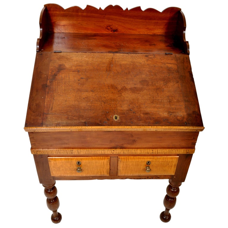 Antique Cherry and Tiger Maple New England Sheraton Plantation Desk ...