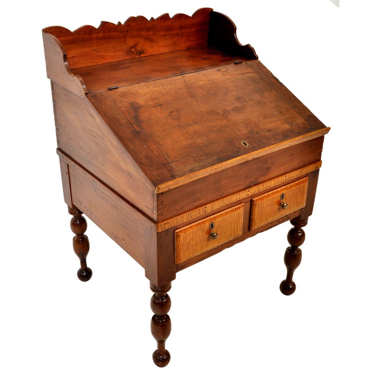 Antique Cherry and Tiger Maple New England Sheraton Plantation Desk ...