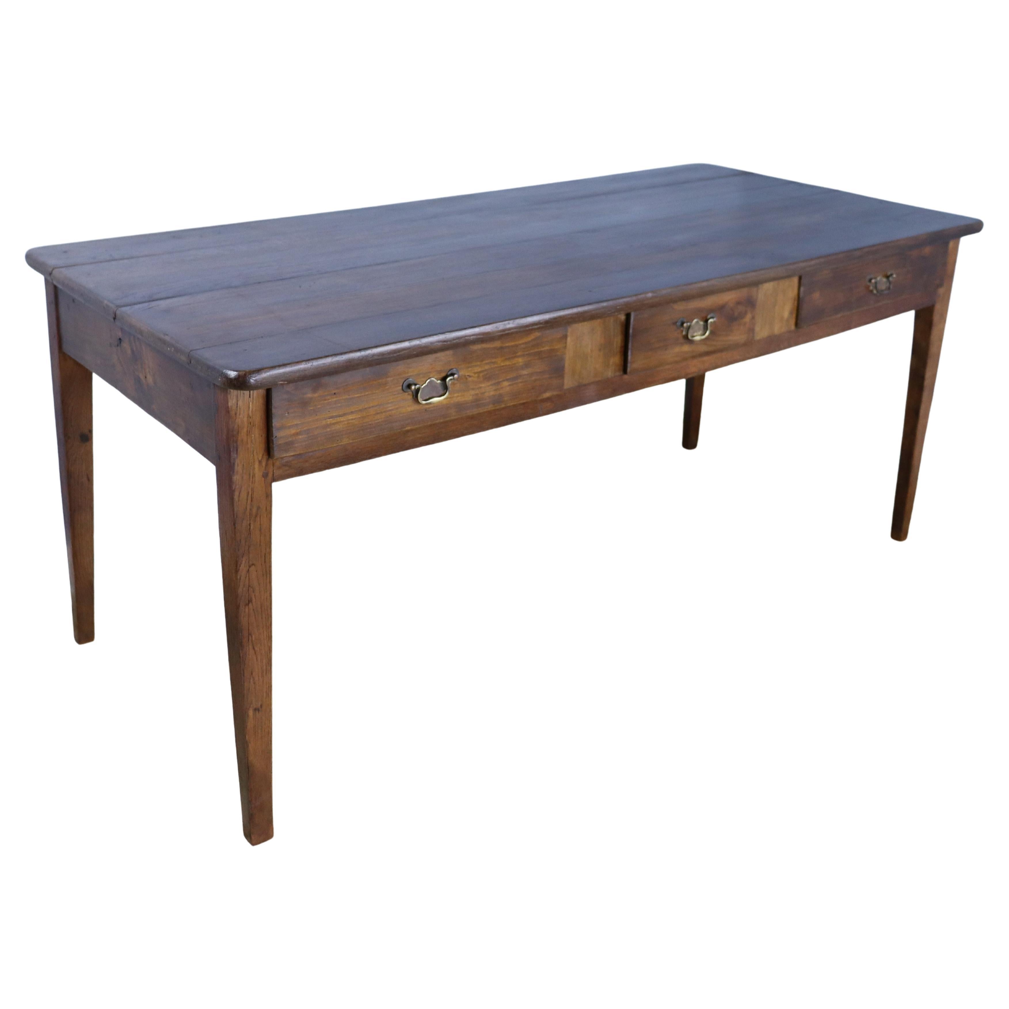 Antique Chestnut Farm Table/Large Desk with 3 Drawers For Sale at 1stDibs