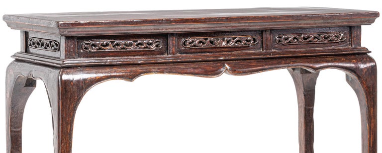 Antique Chinese Lacquer Incense Table with a Carved Waist and Foliage ...