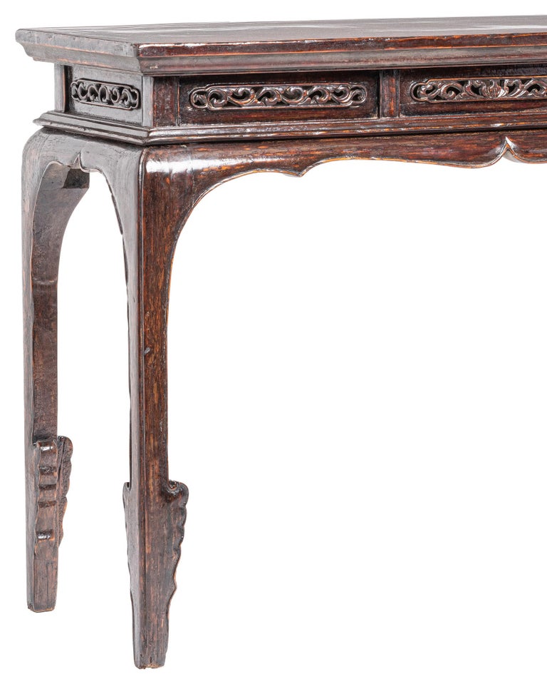 Antique Chinese Lacquer Incense Table with a Carved Waist and Foliage ...