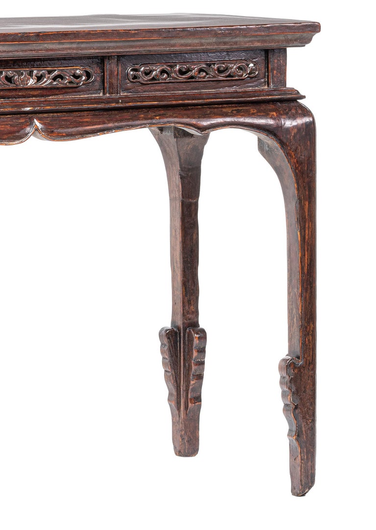 Antique Chinese Lacquer Incense Table with a Carved Waist and Foliage ...
