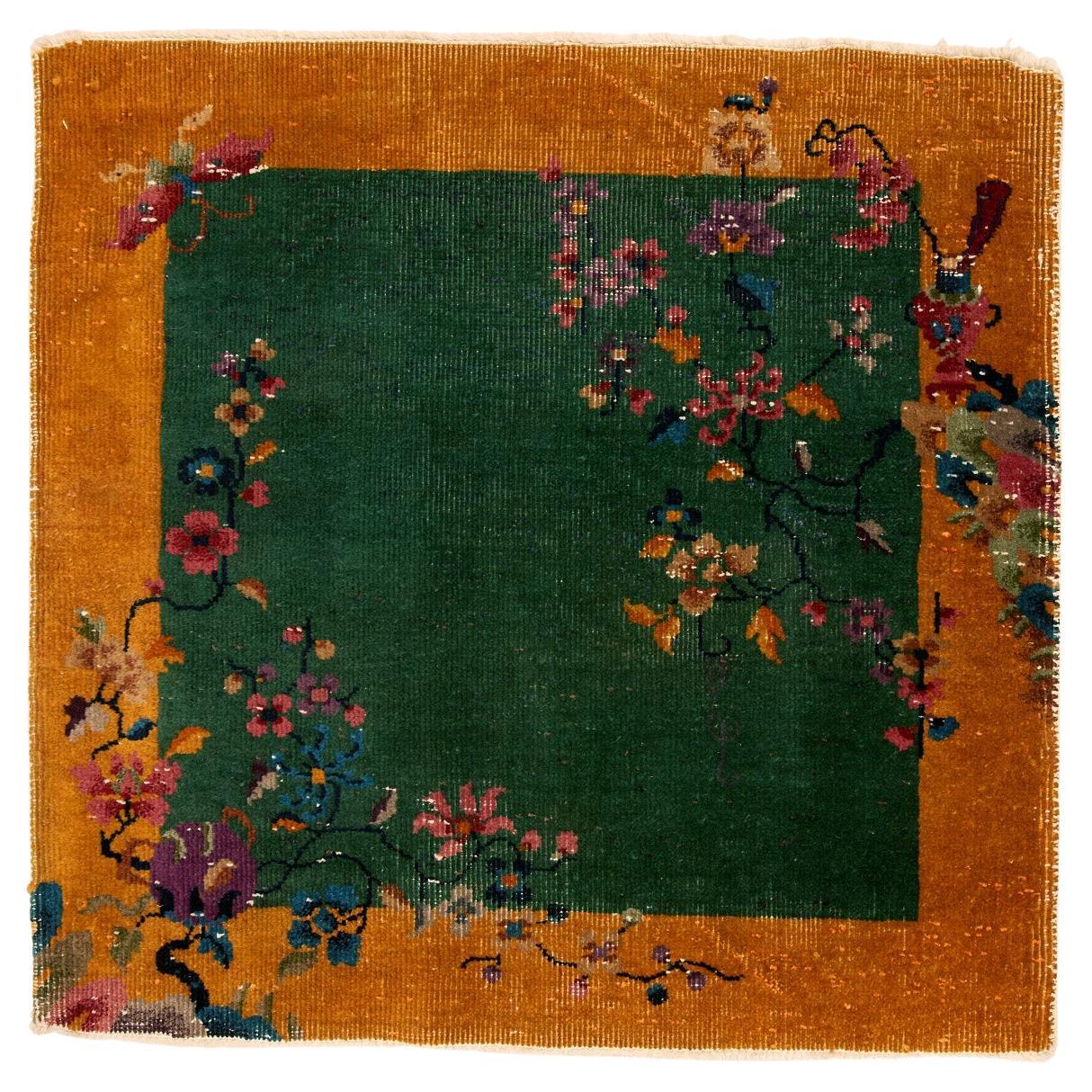 Antique Chinese Art Deco Floral Mat For Sale at 1stDibs