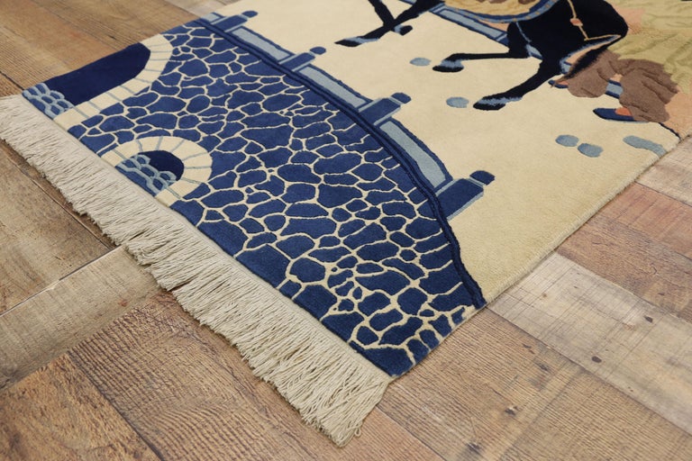 Antique Chinese Art Deco Peking Rug with Horse, Maximalism Asian Modern ...