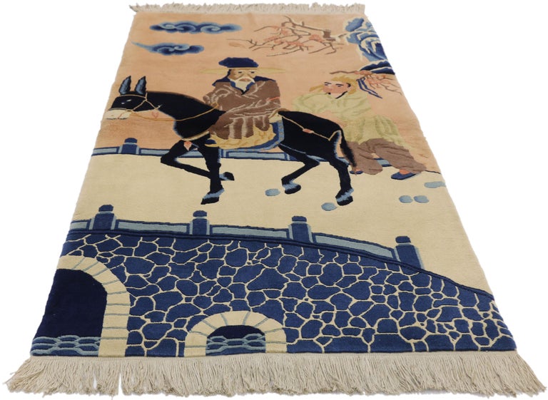 Antique Chinese Art Deco Peking Rug with Horse, Maximalism Asian Modern ...