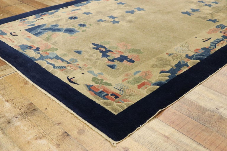 Antique Chinese Art Deco Pictorial Rug with Fishing Village Landscape ...