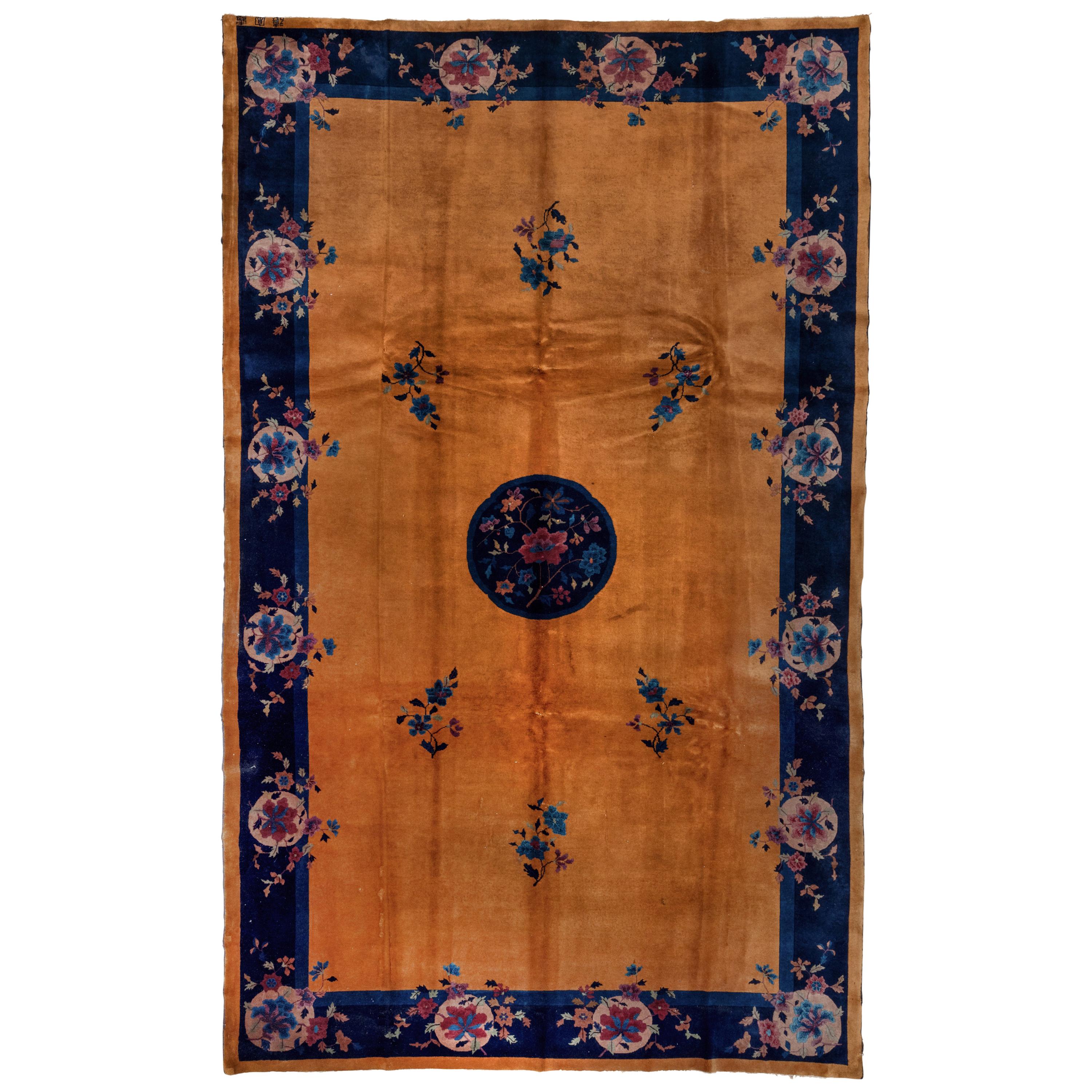 Antique Chinese Art Deco Rug, Light Mauve Field, Wine Red Borders ...