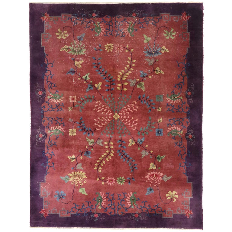 Antique Chinese Art Deco Rug with Eclectic Jazz Age Style at 1stDibs