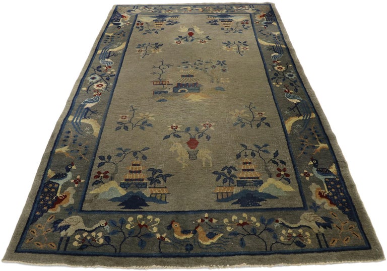 Antique Chinese Art Deco Rug with Pictorial Design For Sale at 1stDibs