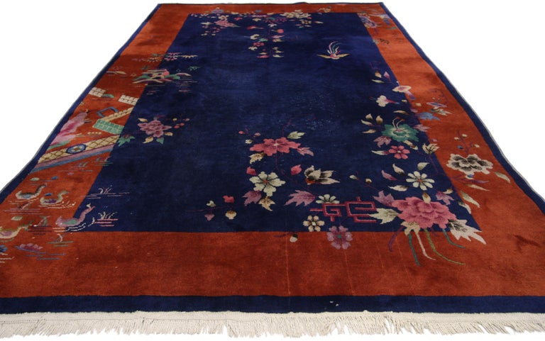 Antique Chinese Art Deco Style Rug, Chinoiserie Chic Modern Asian Area ...