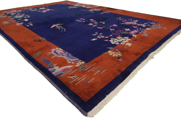 Antique Chinese Art Deco Style Rug, Chinoiserie Chic Modern Asian Area ...