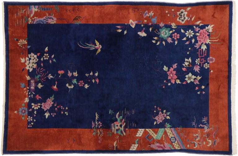 Antique Chinese Art Deco Style Rug, Chinoiserie Chic Modern Asian Area ...