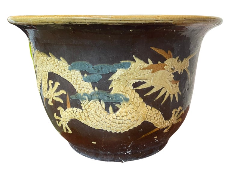 Dragons Antique Chinese Art Pottery Planters, Pair For Sale at 1stDibs