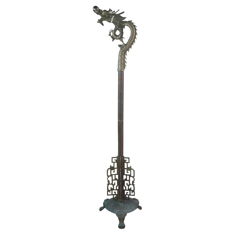Antique Chinese Brass Figural 4 Toe Dragon Floor Lamp Sculpture ...