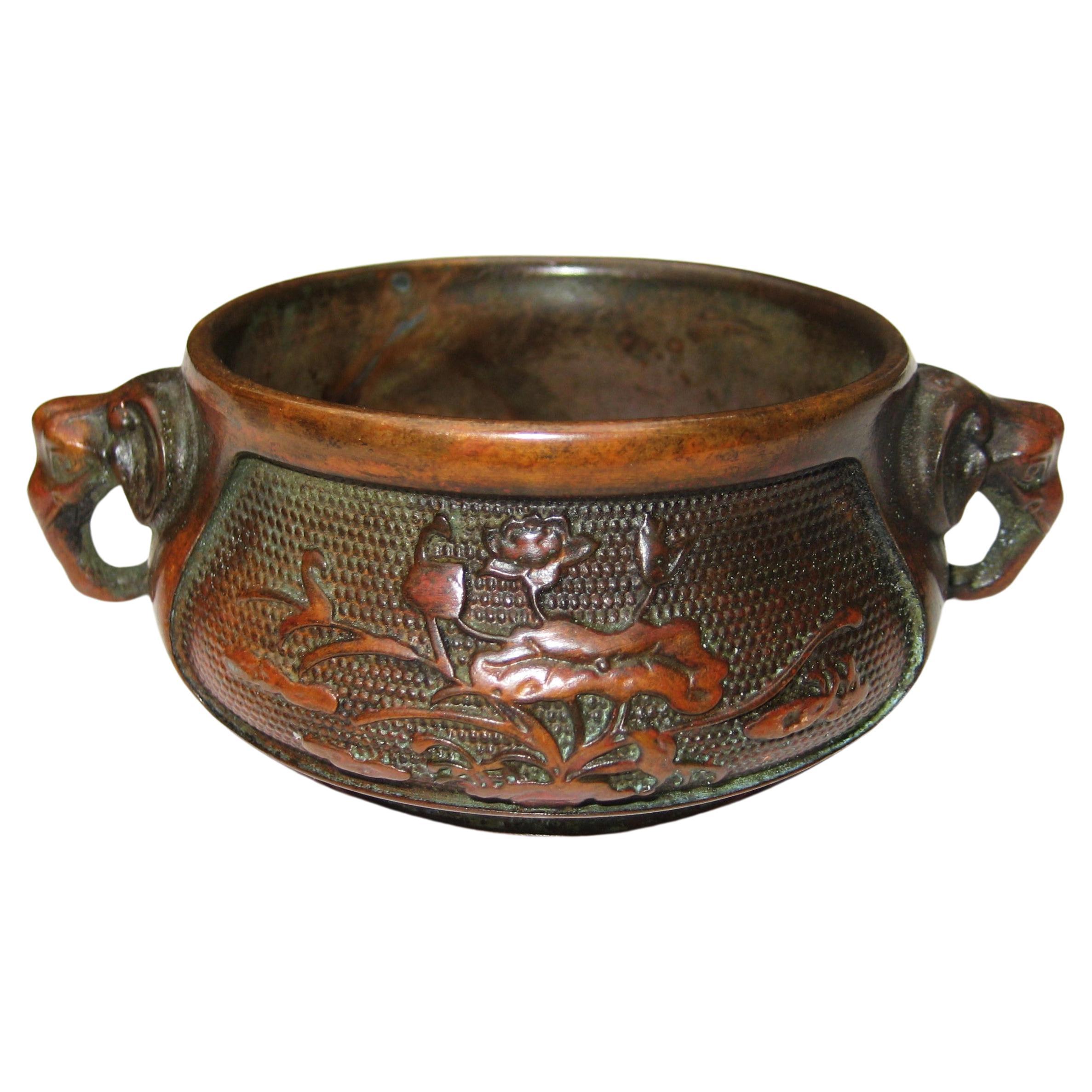 Ming Style Chinese Bronze Bowl on Stand at 1stDibs | chinese brass bowl ...