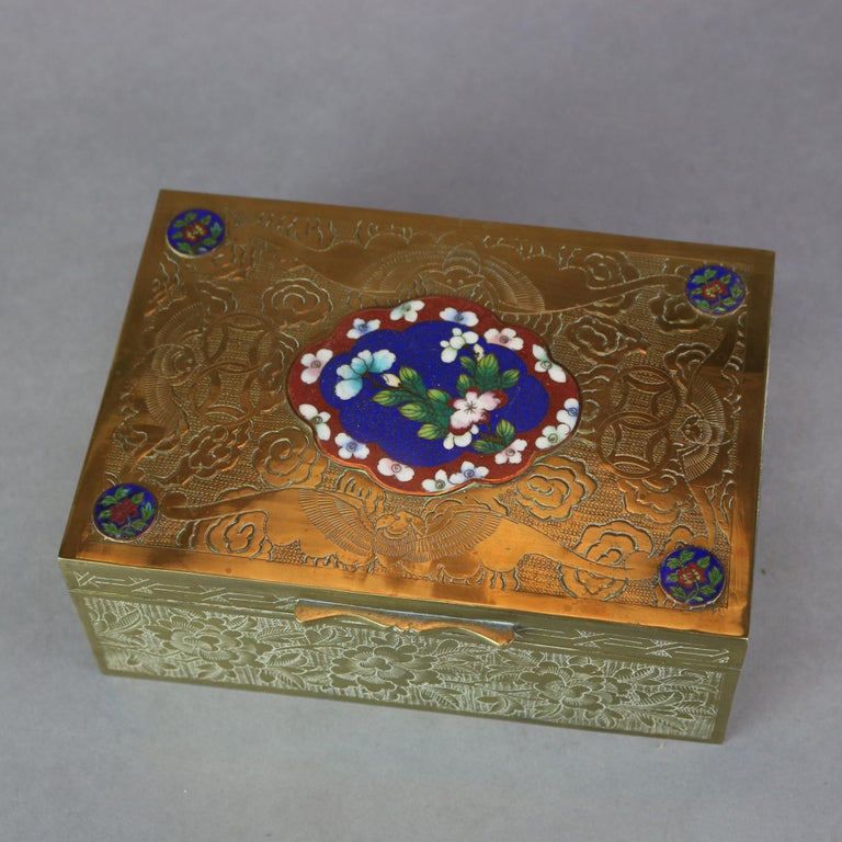 Antique Chinese Bronzed and Brass Box with Enameled Floral Cloisonné ...