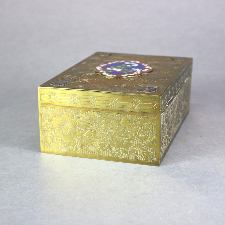 Antique Chinese Bronzed and Brass Box with Enameled Floral Cloisonné ...