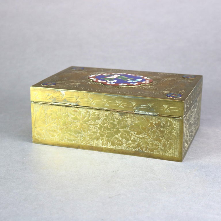 Antique Chinese Bronzed and Brass Box with Enameled Floral Cloisonné ...