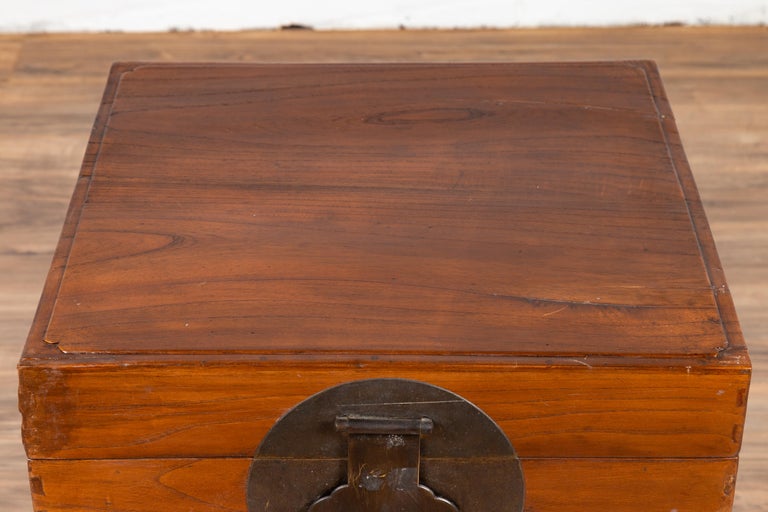 Antique Chinese Brown Elmwood Dowry Chest Decorative Box with Bronze ...