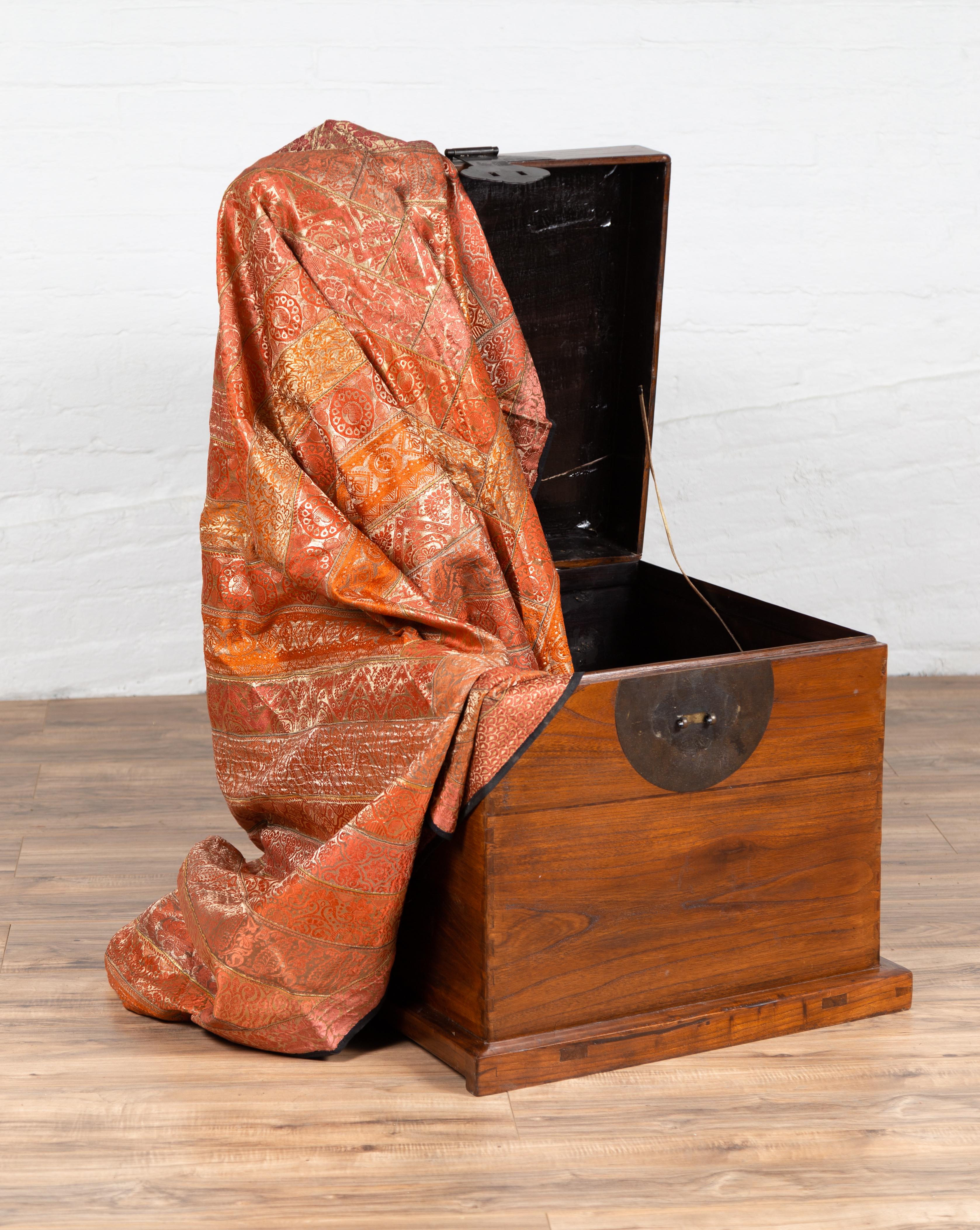 Antique Chinese Brown Elmwood Dowry Chest Decorative Box with Bronze ...