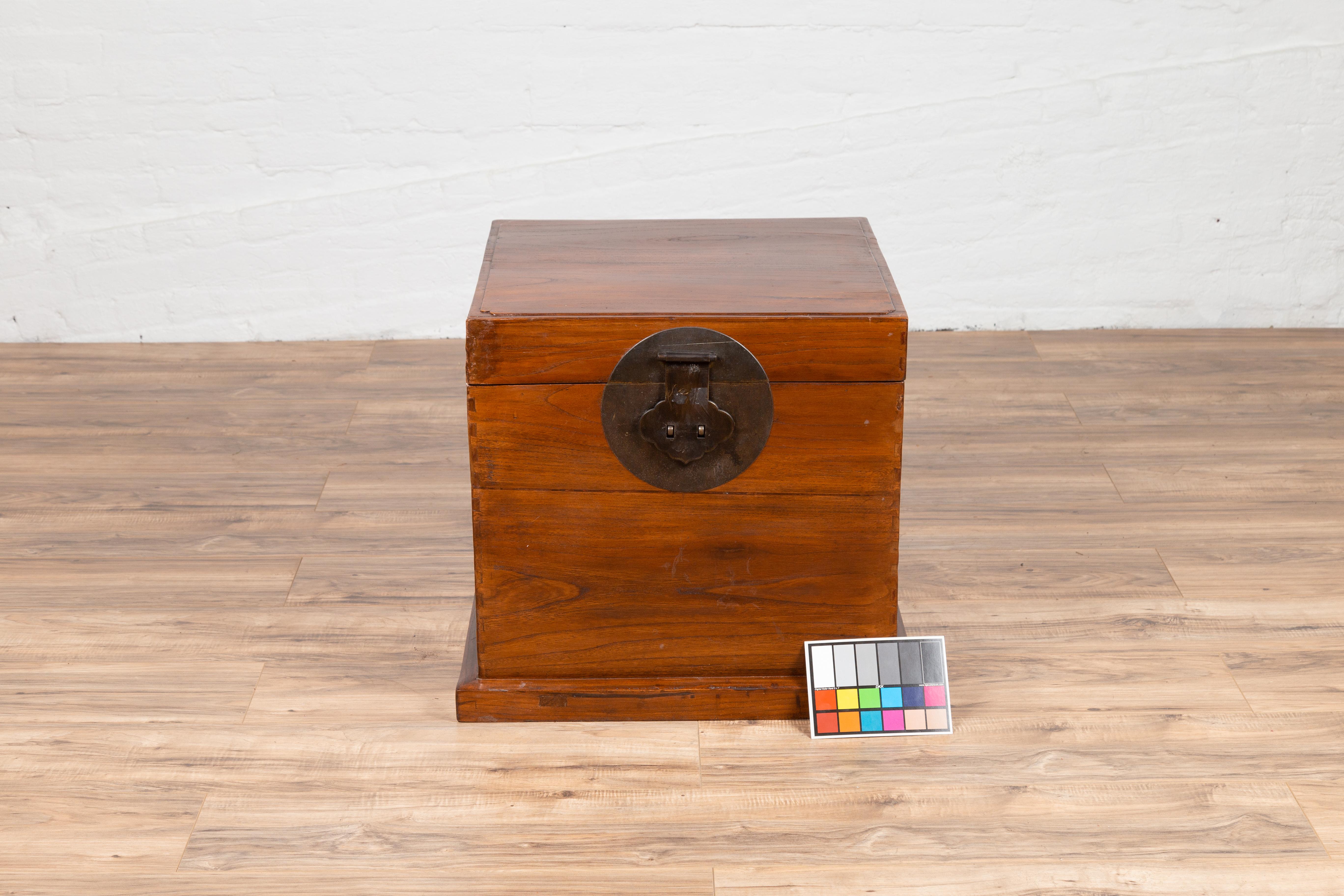 Antique Chinese Brown Elmwood Dowry Chest Decorative Box with Bronze ...
