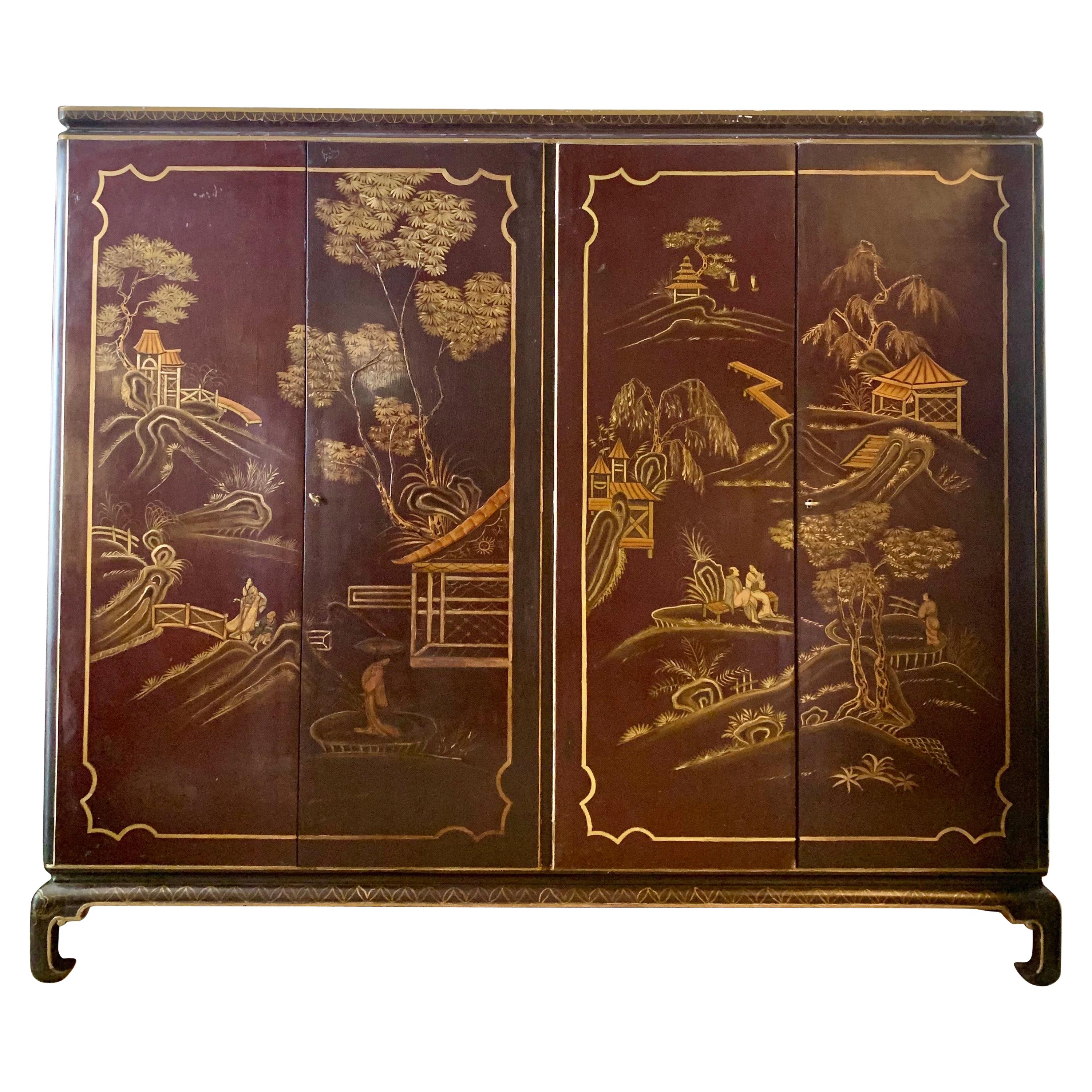 Pair of Antique Chinese Display Cabinets with Hand Painted Chinoiserie ...