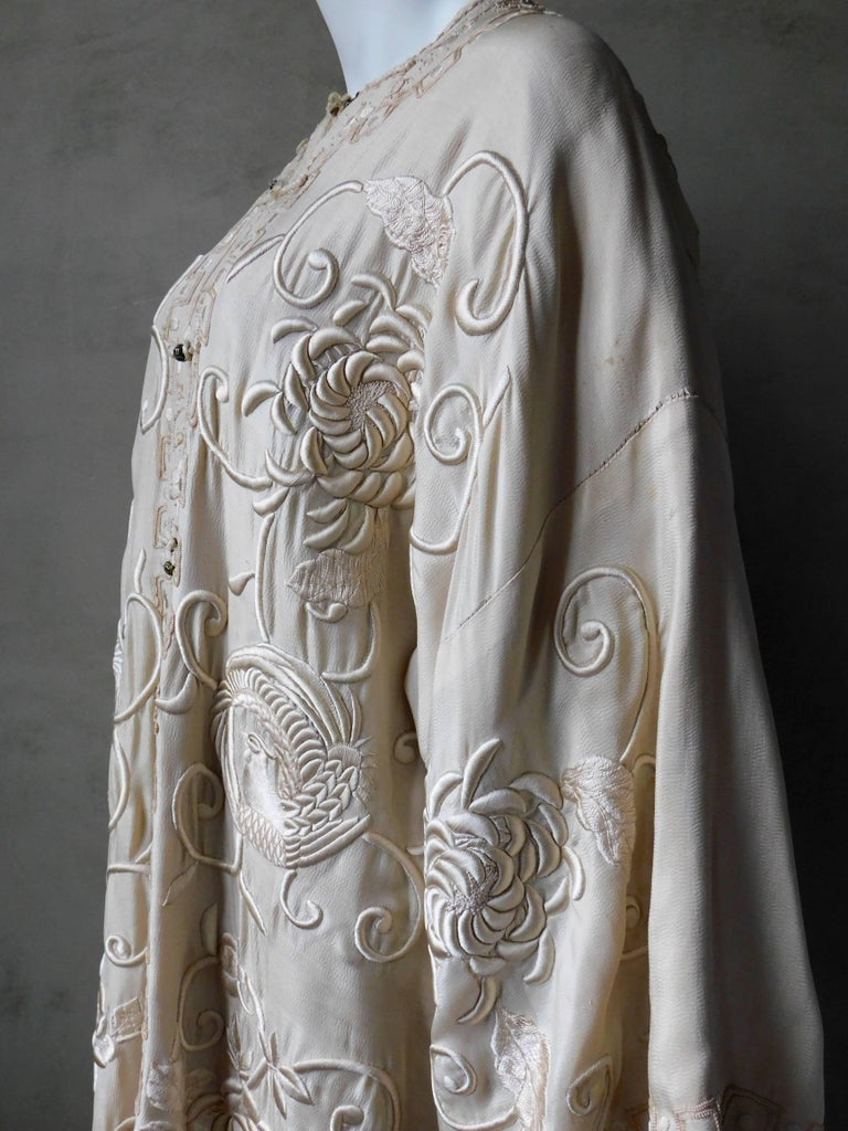 Antique Chinese Cantonese Embroidered Robe Ivory White with Bronze ...