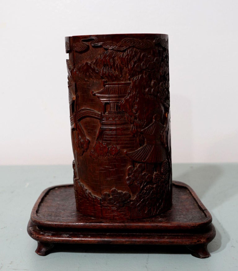 Antique Chinese Carved Bamboo Brush Pot, 18th/Early 19th Century with ...