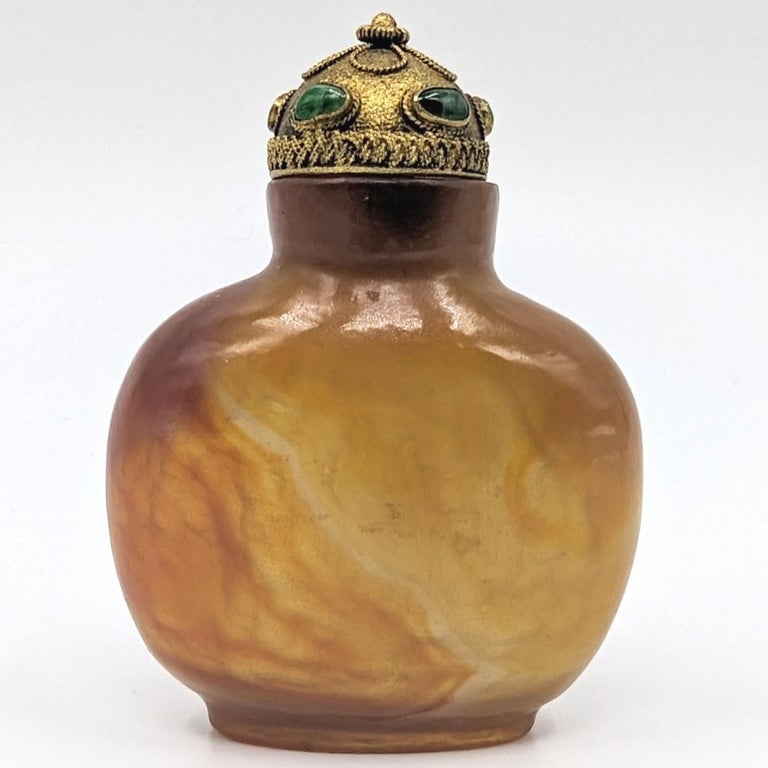 Antique Chinese Banded Shadow Agate Snuff Bottle Jadeite Inlay 19c Qing ...