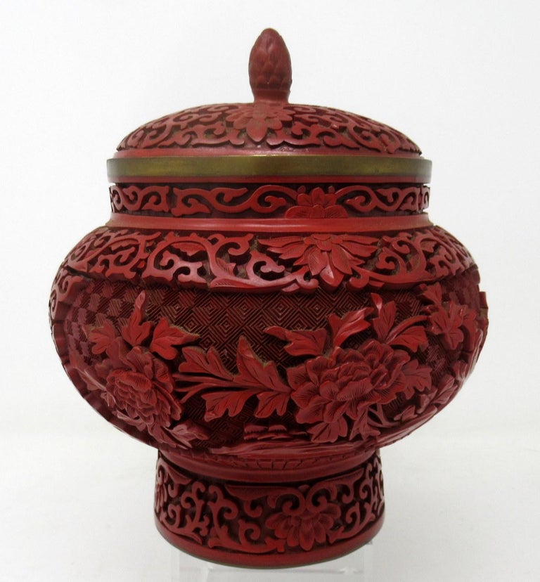 Antique Chinese Carved Cinnabar Bowl Ginger Jar Centerpiece Guangxu ...
