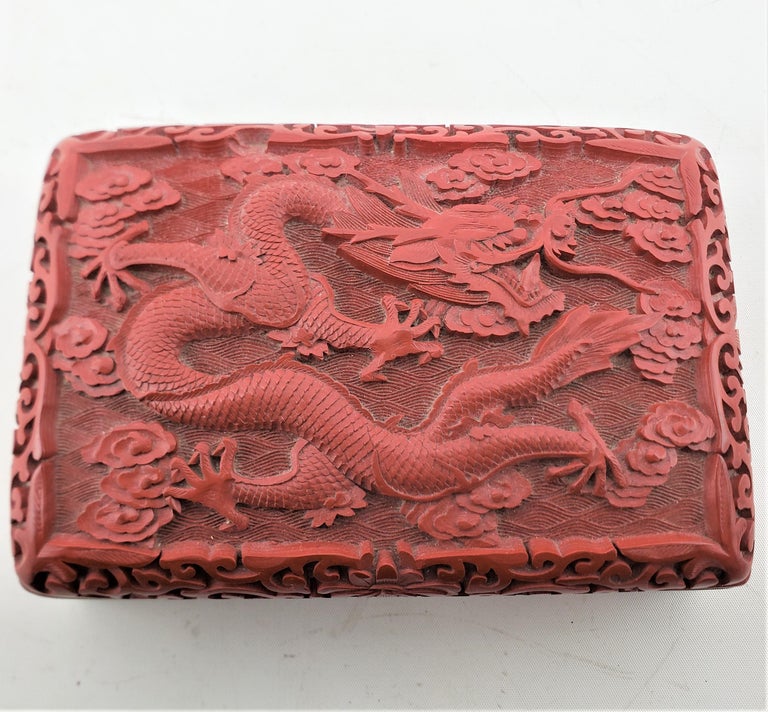 Antique Chinese Carved Cinnabar and Enamelled Box with Imperial Dragon ...