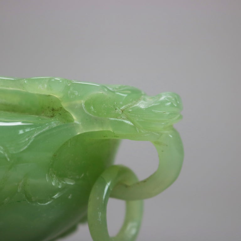 Antique Chinese Carved Green Jade Figural and Footed Dragon Censor ...