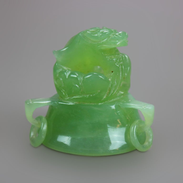 Antique Chinese Carved Green Jade Figural and Footed Dragon Censor ...