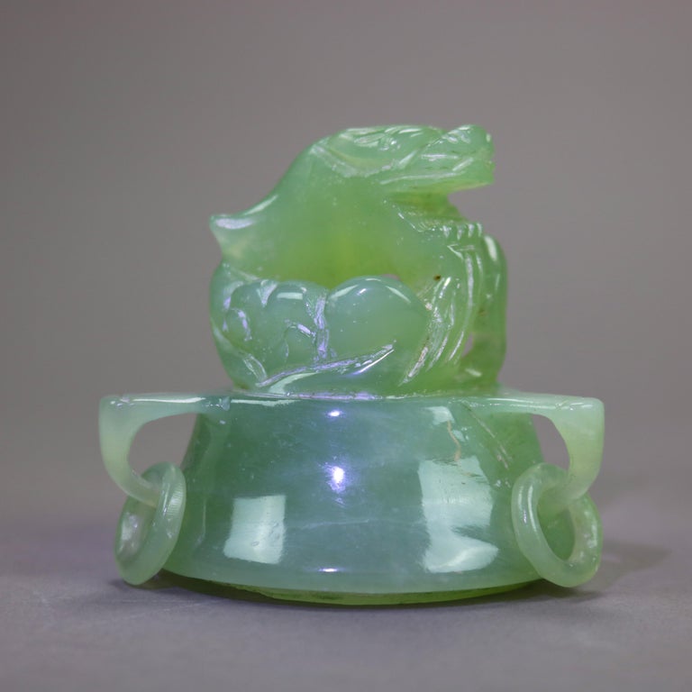 Antique Chinese Carved Green Jade Figural and Footed Dragon Censor ...