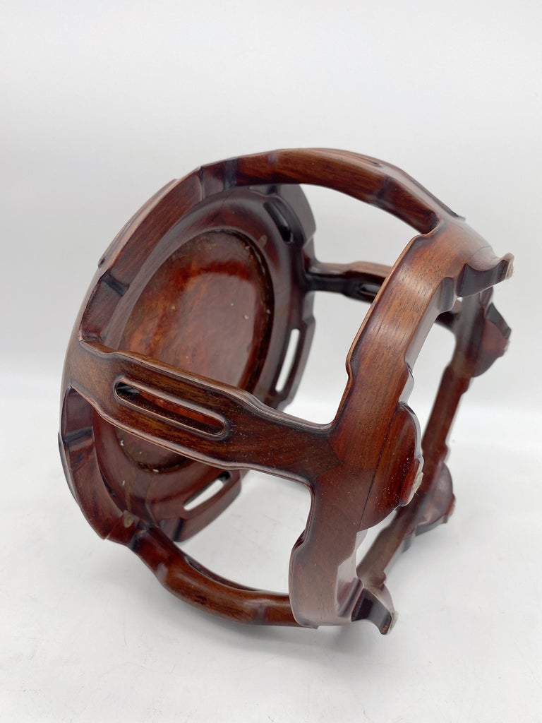 Antique Chinese Carved Hardwood Stand with Burl Top For Sale at 1stDibs