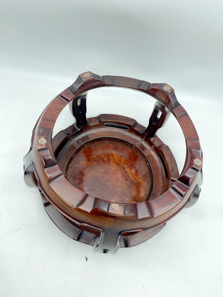 Antique Chinese Carved Hardwood Stand with Burl Top For Sale at 1stDibs