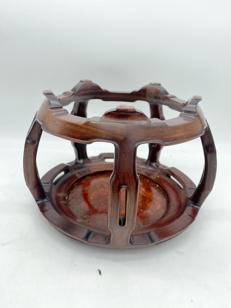 Antique Chinese Carved Hardwood Stand with Burl Top For Sale at 1stDibs