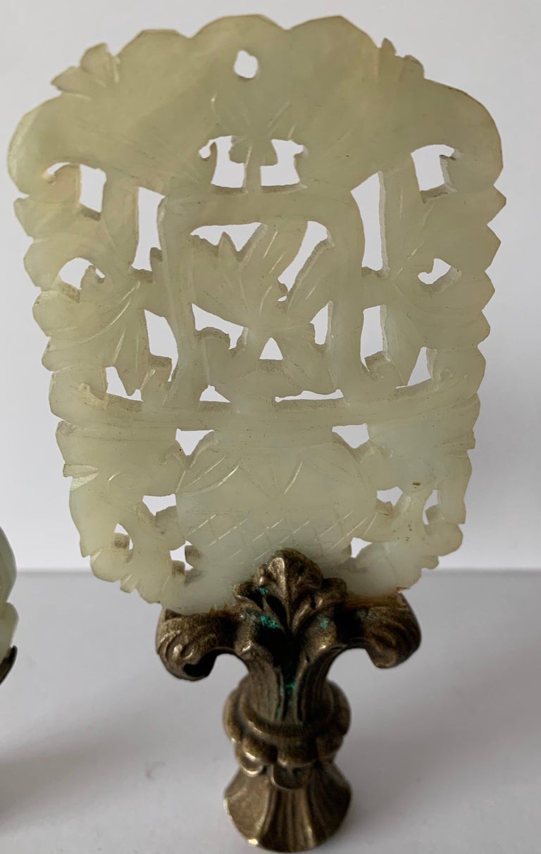 Antique Chinese Carved Jade and Brass Lamp Finial at 1stDibs