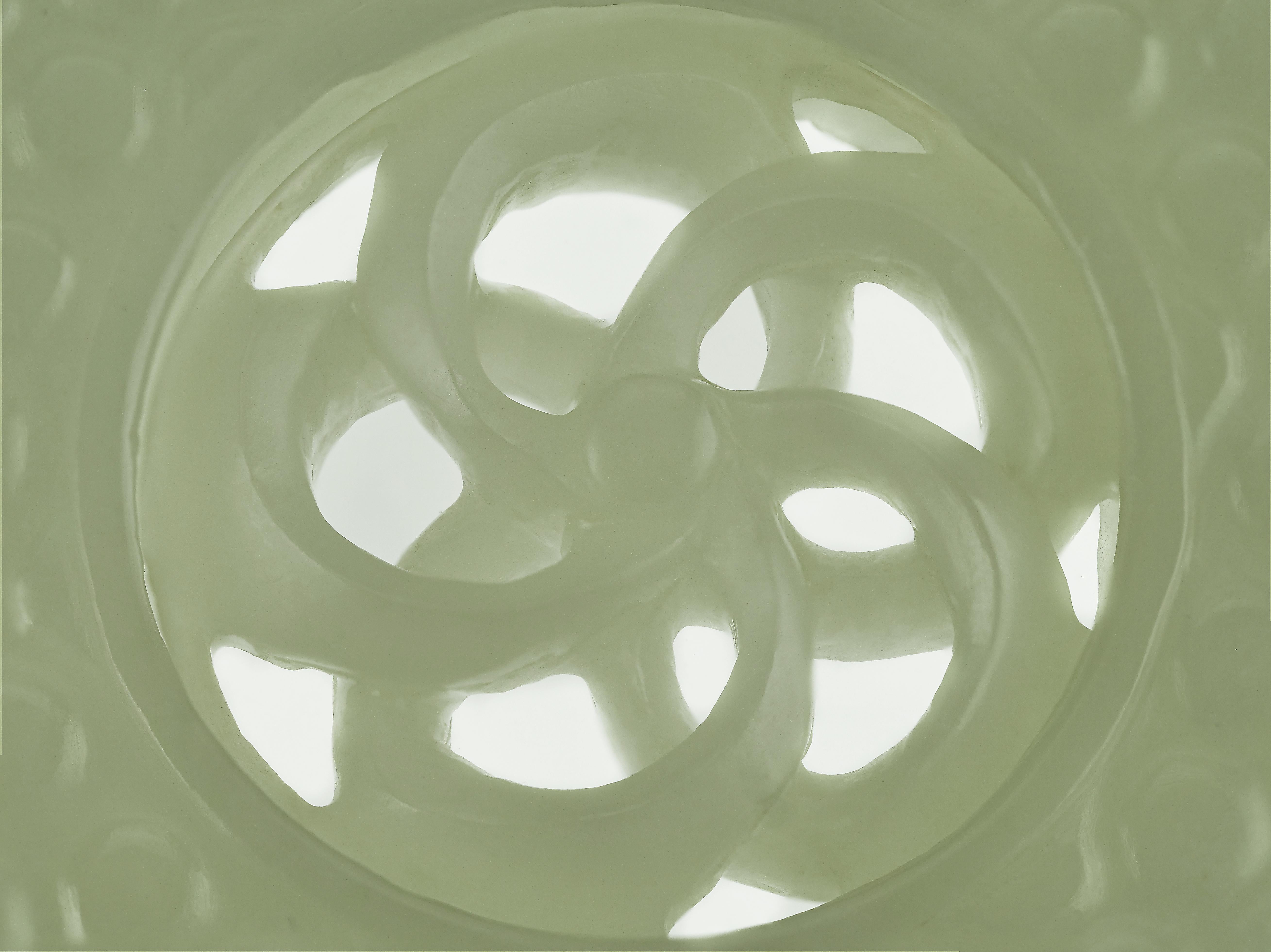 Antique Chinese Carved Nephrite Jade Round Plaque, Flower, Dragon, Chi ...