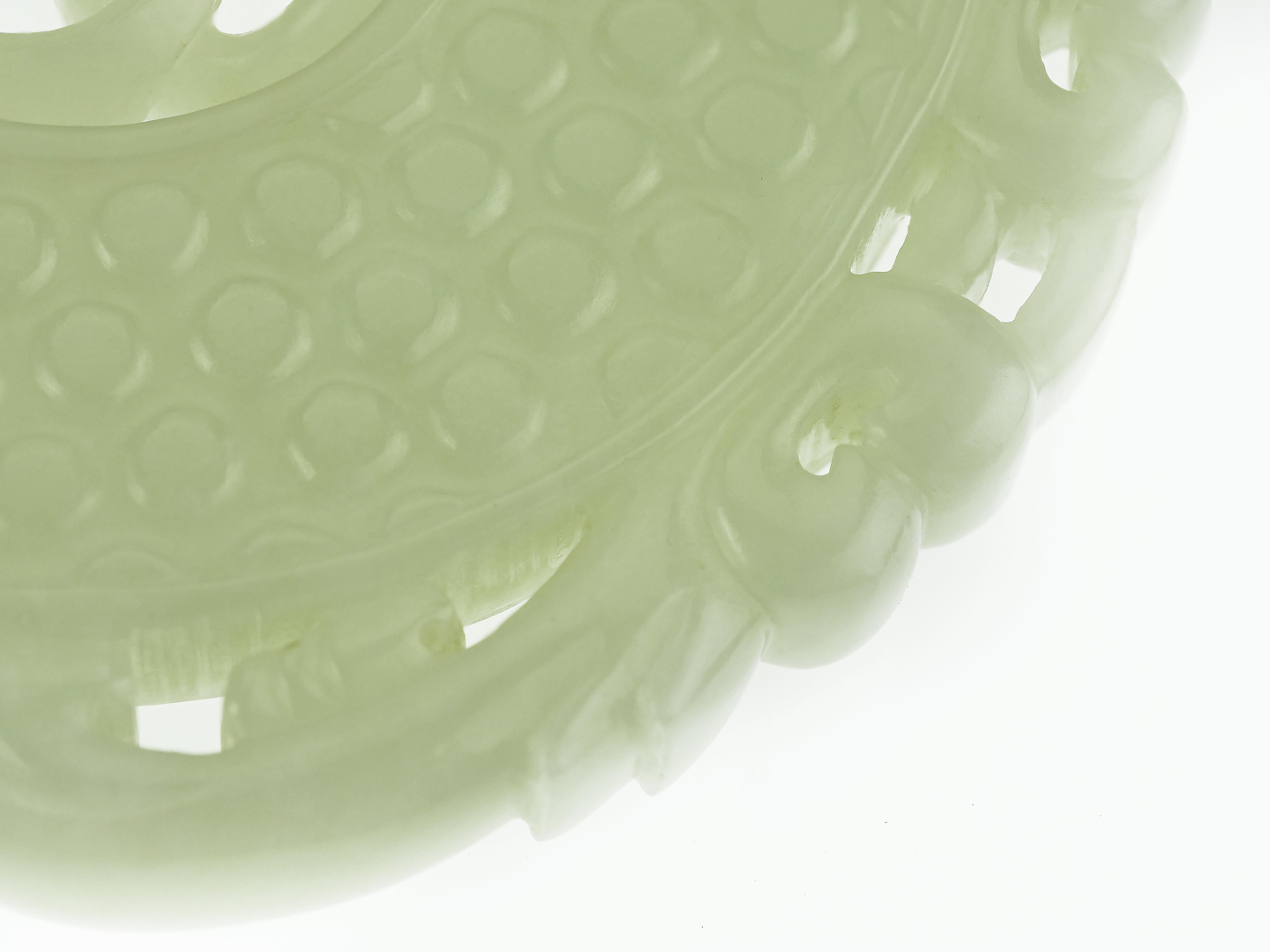 Antique Chinese Carved Nephrite Jade Round Plaque, Flower, Dragon, Chi ...